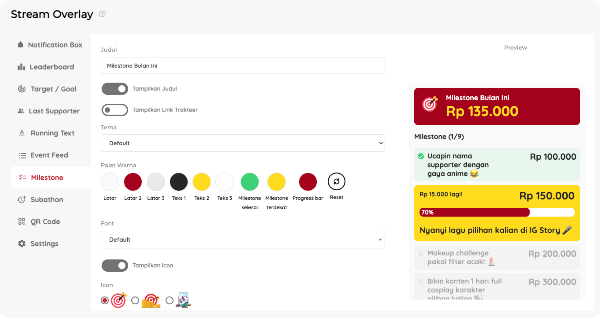 Milestone Widget - Trakteer Help